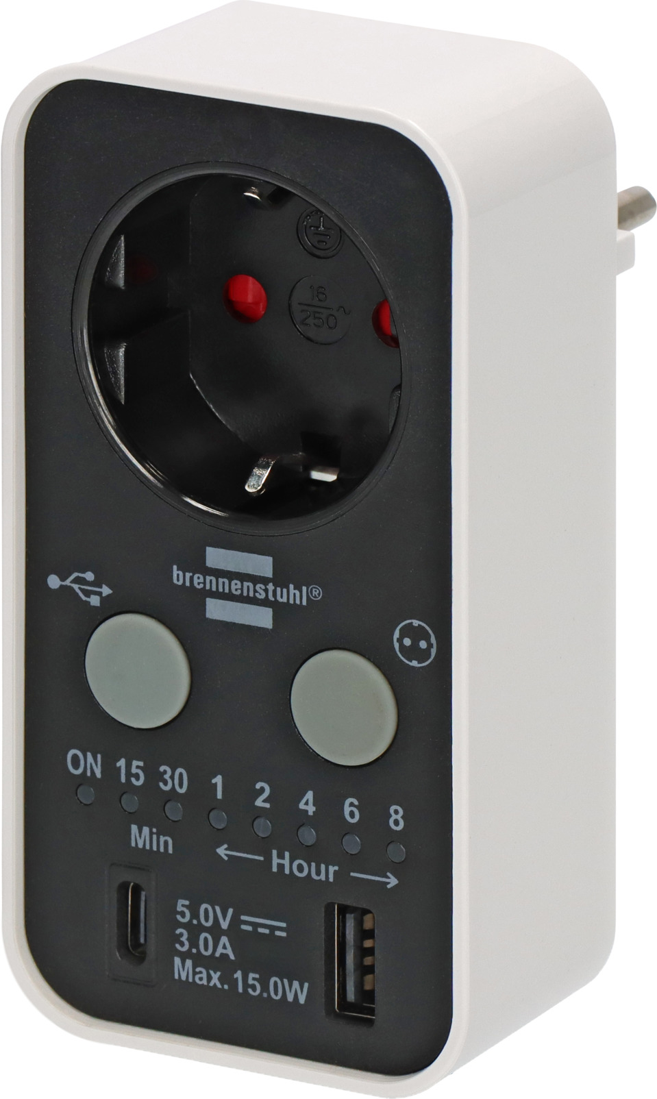 Digital countdown timer with USB A and USB C white/black | brennenstuhl®